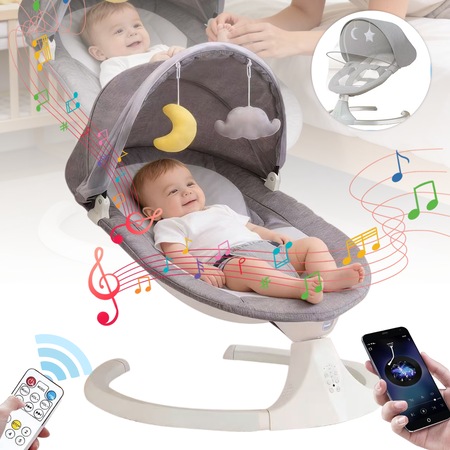 Leagan electric bebe si copii cu acoperis rabatabil si plasa protectie ...