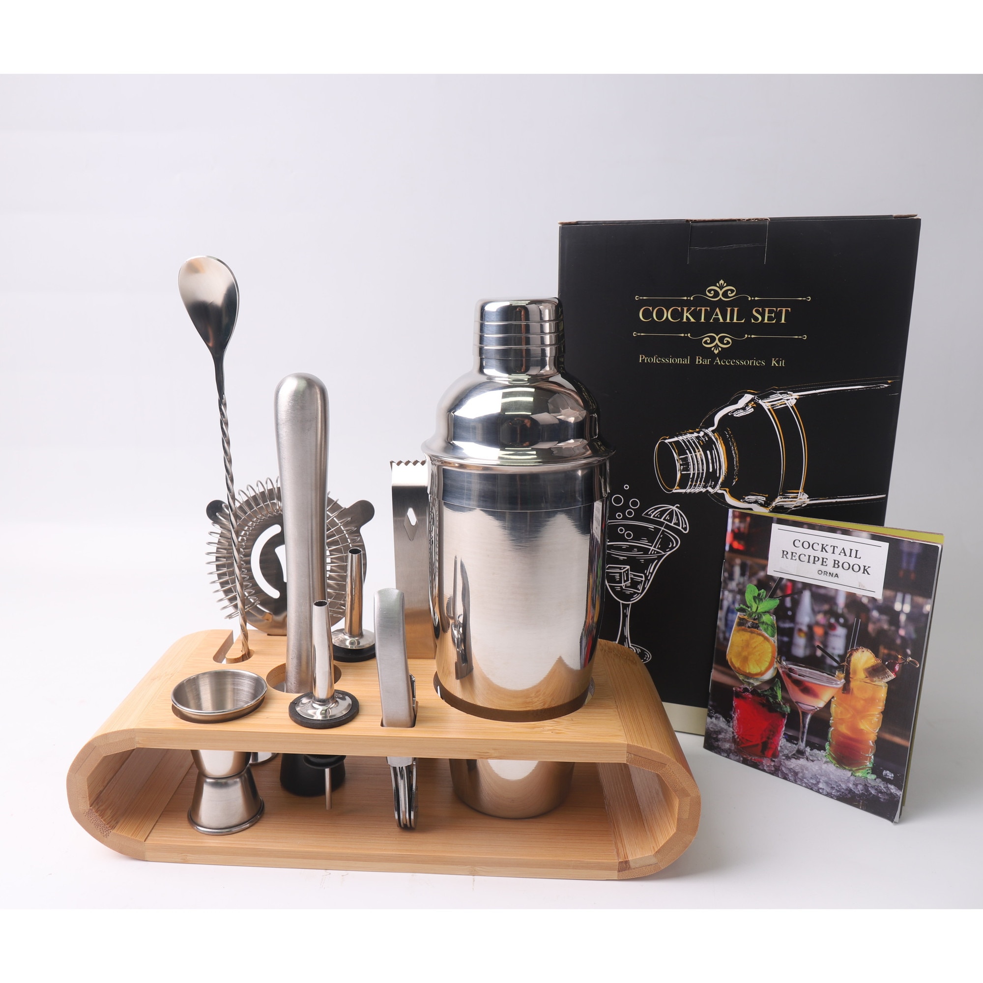 Set de Barman pentru Preparare Bauturi,10 piese, Suport din Bambus ...