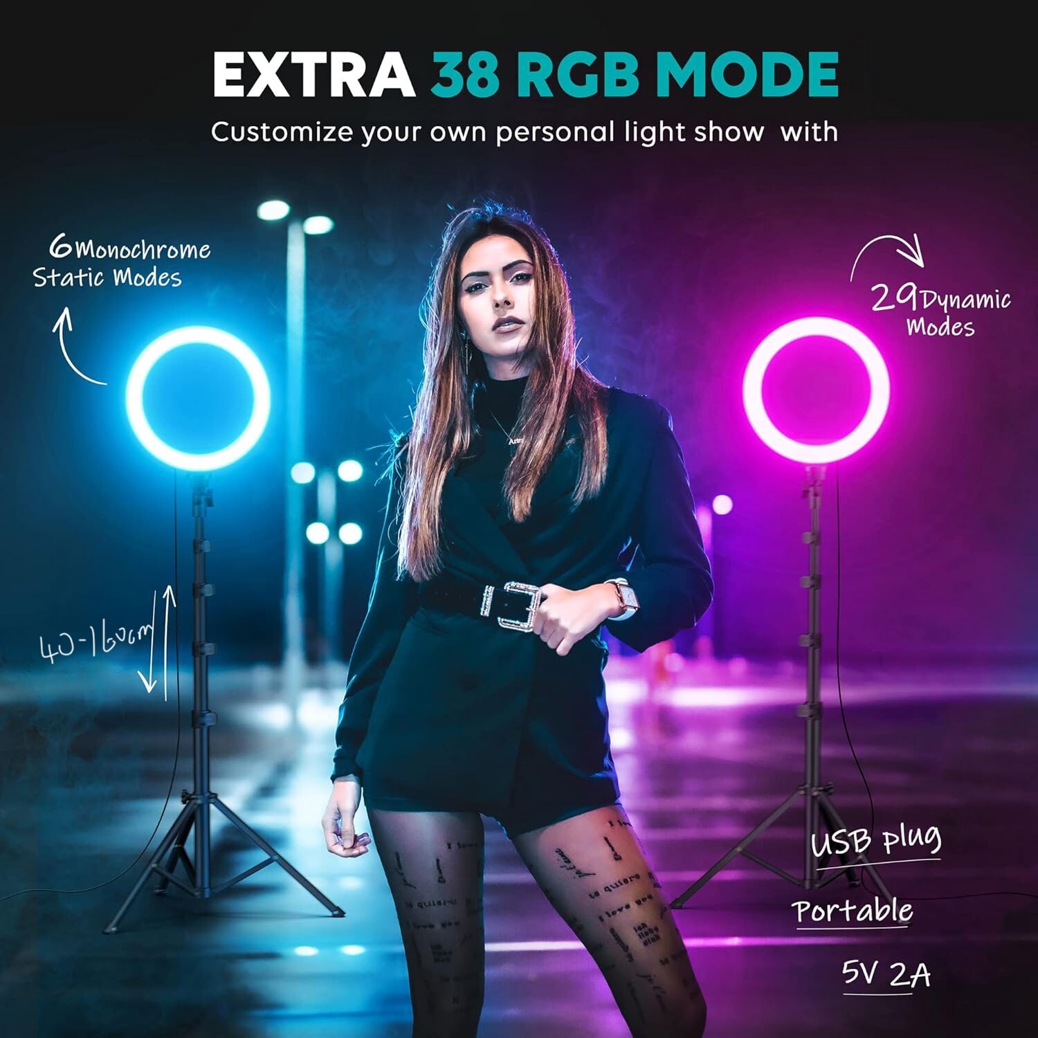 Lampa Circulara Ring Light LED, 39 Color Modes, 3 trepte lumina, Cu ...