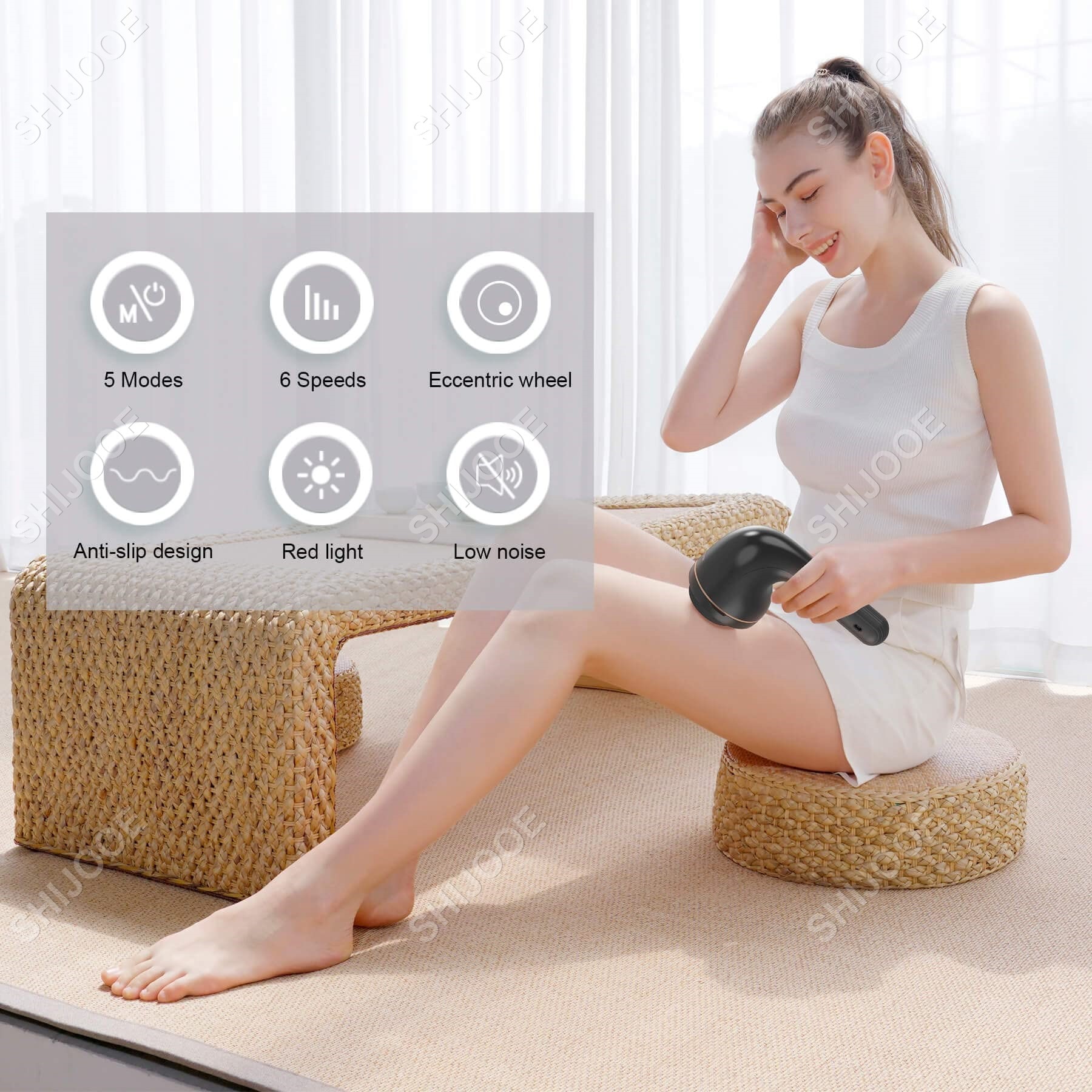 Професионален антицелулитен масажор, SHIJOOE®, безжичен, с 8 масажни глави, с 2 подложки ...