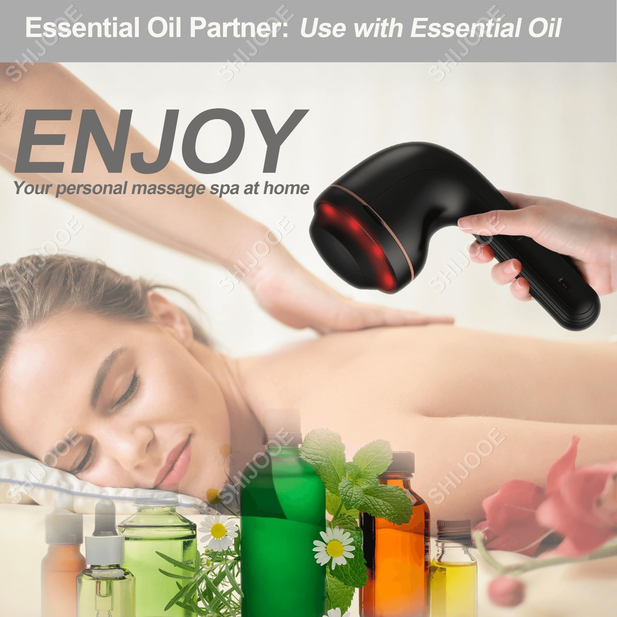 Професионален антицелулитен масажор, SHIJOOE®, безжичен, с 8 масажни глави, с 2 подложки ...