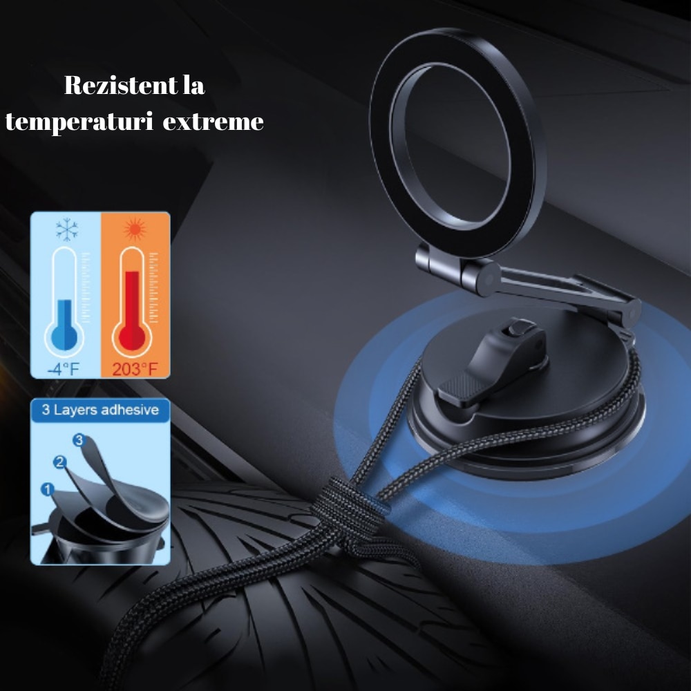 Suport telefon auto magnetic, rotatie 360 grade, prindere bord/parbriz ...