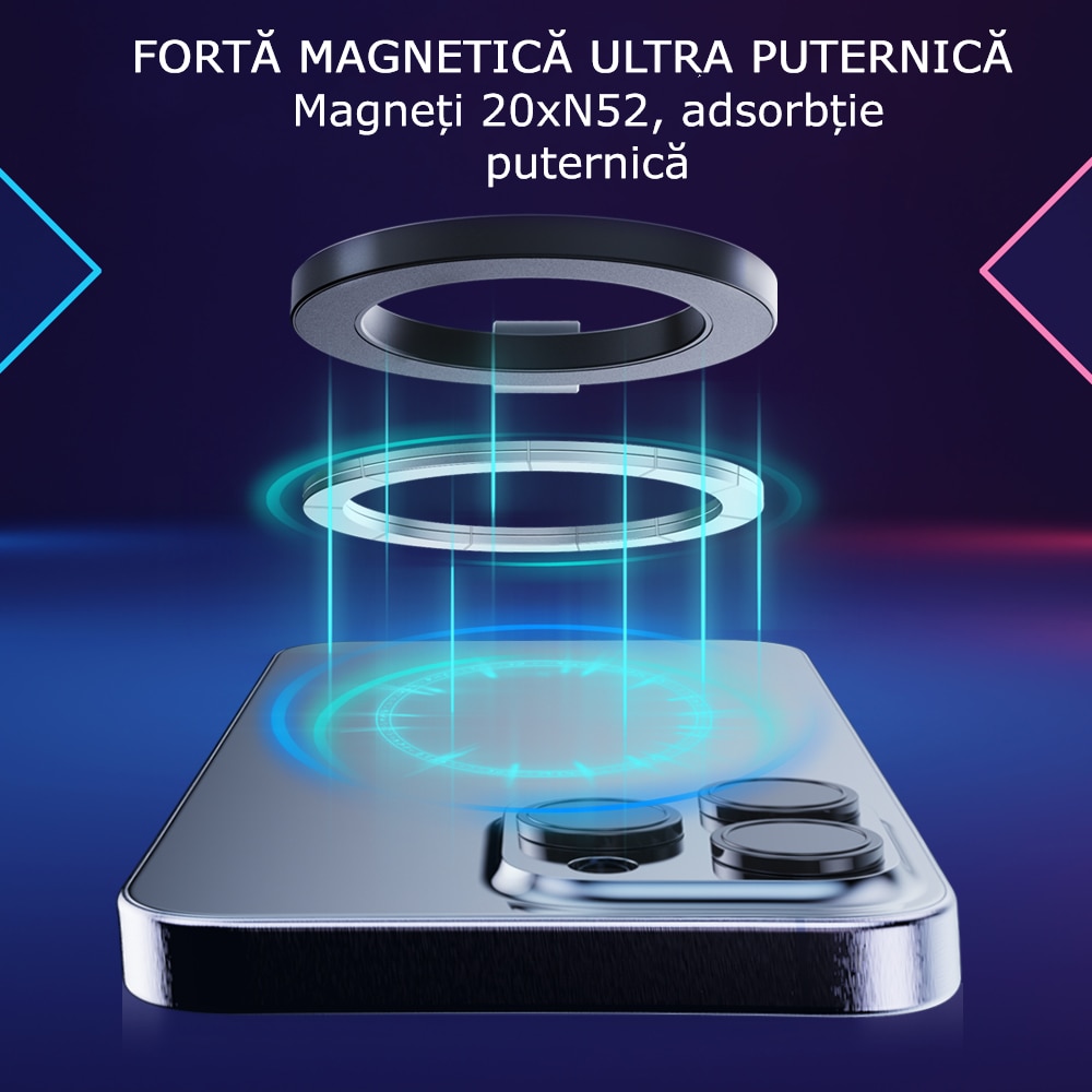 Suport telefon auto magnetic, rotatie 360 grade, prindere bord/parbriz ...