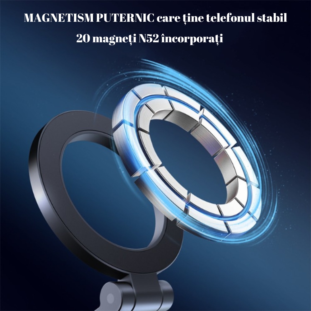 Suport telefon auto magnetic, rotatie 360 grade, prindere bord/parbriz ...