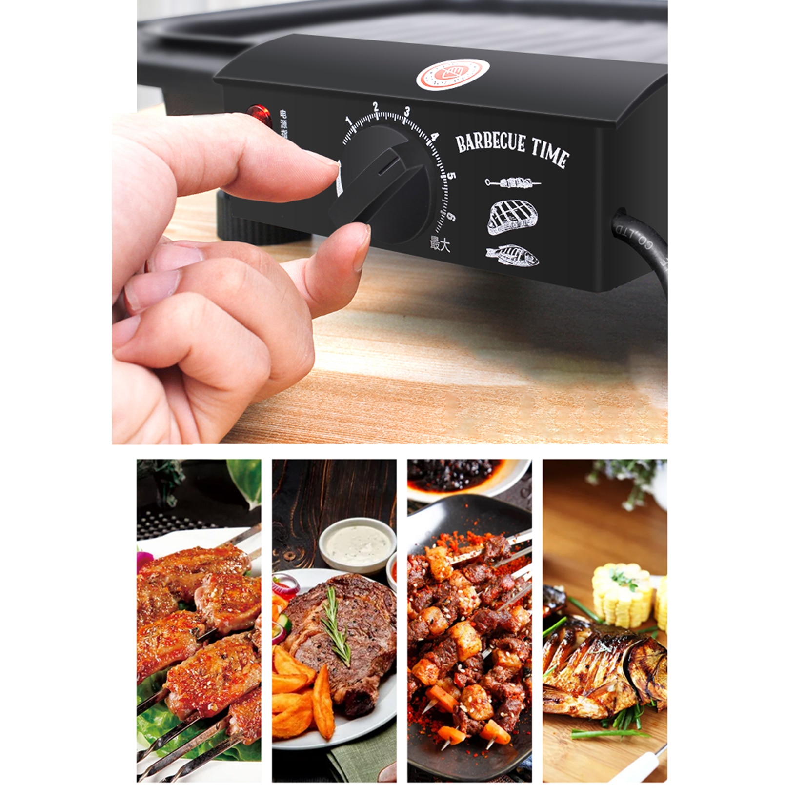 Gratar electric fara fum, 2000W, termostat cu 5 Trepte, grill detasabil ...