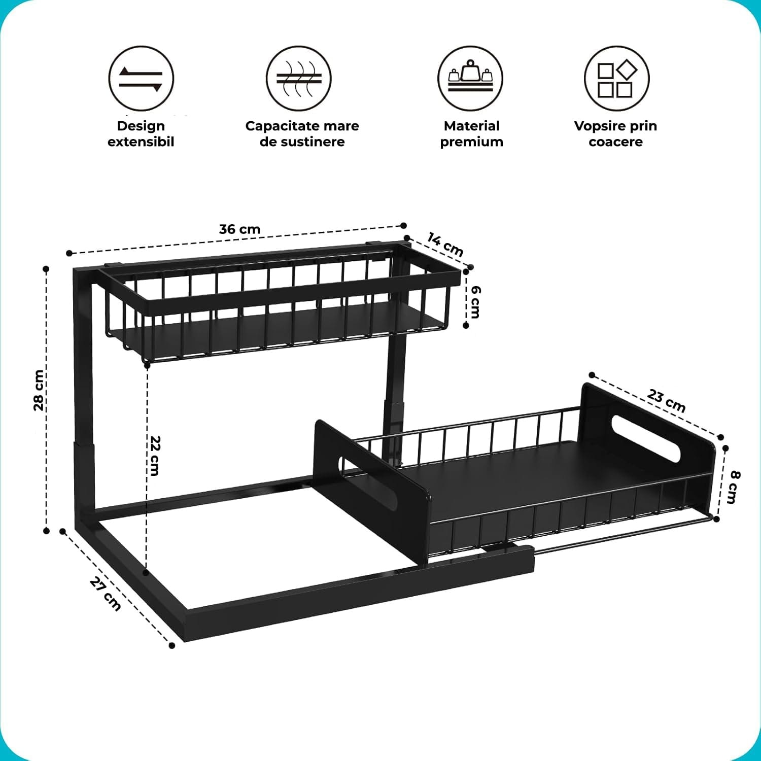 Organizator Multifunctional Elindor® pe 2 Nivele, Suport Metalic pe ...