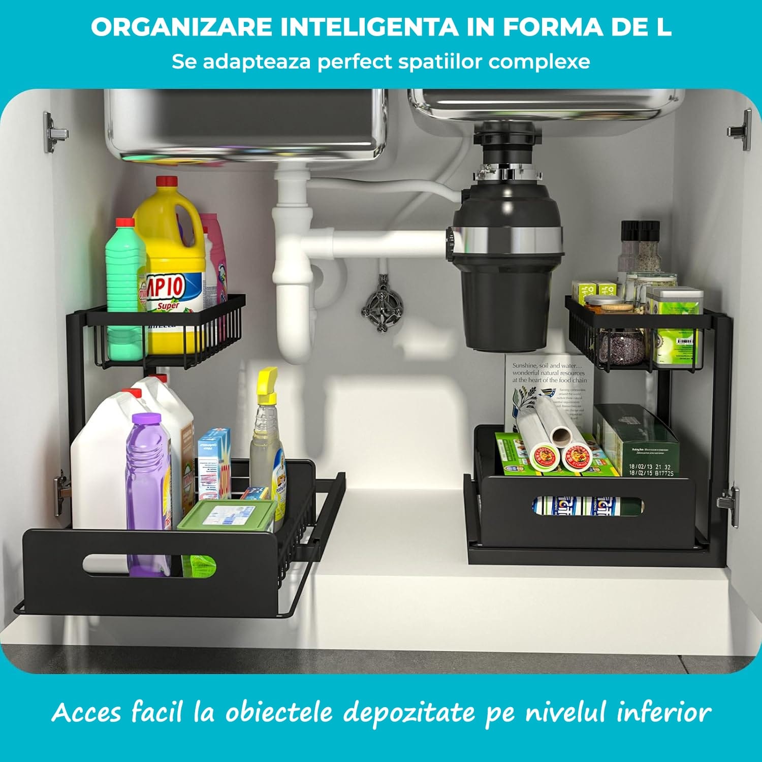 Organizator Multifunctional Elindor® pe 2 Nivele, Suport Metalic pe ...