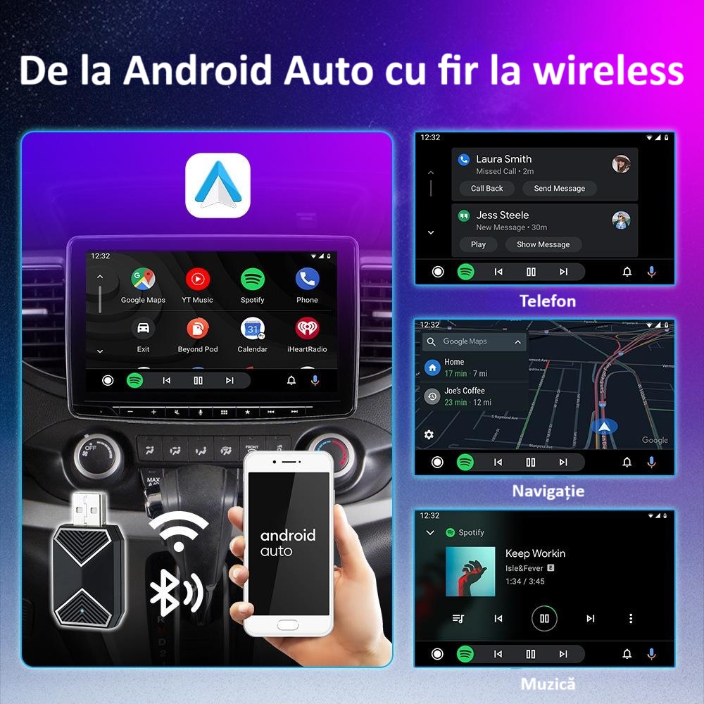 Adaptor wireless CarPlay & Android Auto 2-in-1 ZYTEQ®️ C11, compatibil cu Apple iOS 10+ si ...