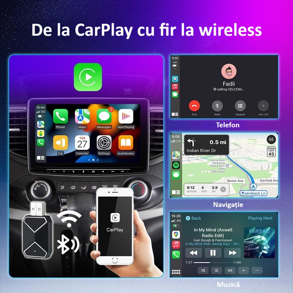 Adaptor wireless CarPlay & Android Auto 2-in-1 ZYTEQ®️ C11, compatibil cu Apple iOS 10+ si ...
