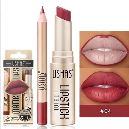 Set ruj solid si creion contur #04, textura cremoasa, rezistent la ...