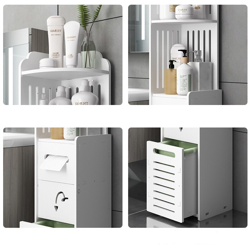 Dulap Baie, VIENOD, 5 Rafturi, Suport Hartie Igienica, Cos de Rufe ...