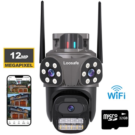 Camera de Supraveghere Tripla Wireless CCTV Loosafe® SecureSight, 12MP ...