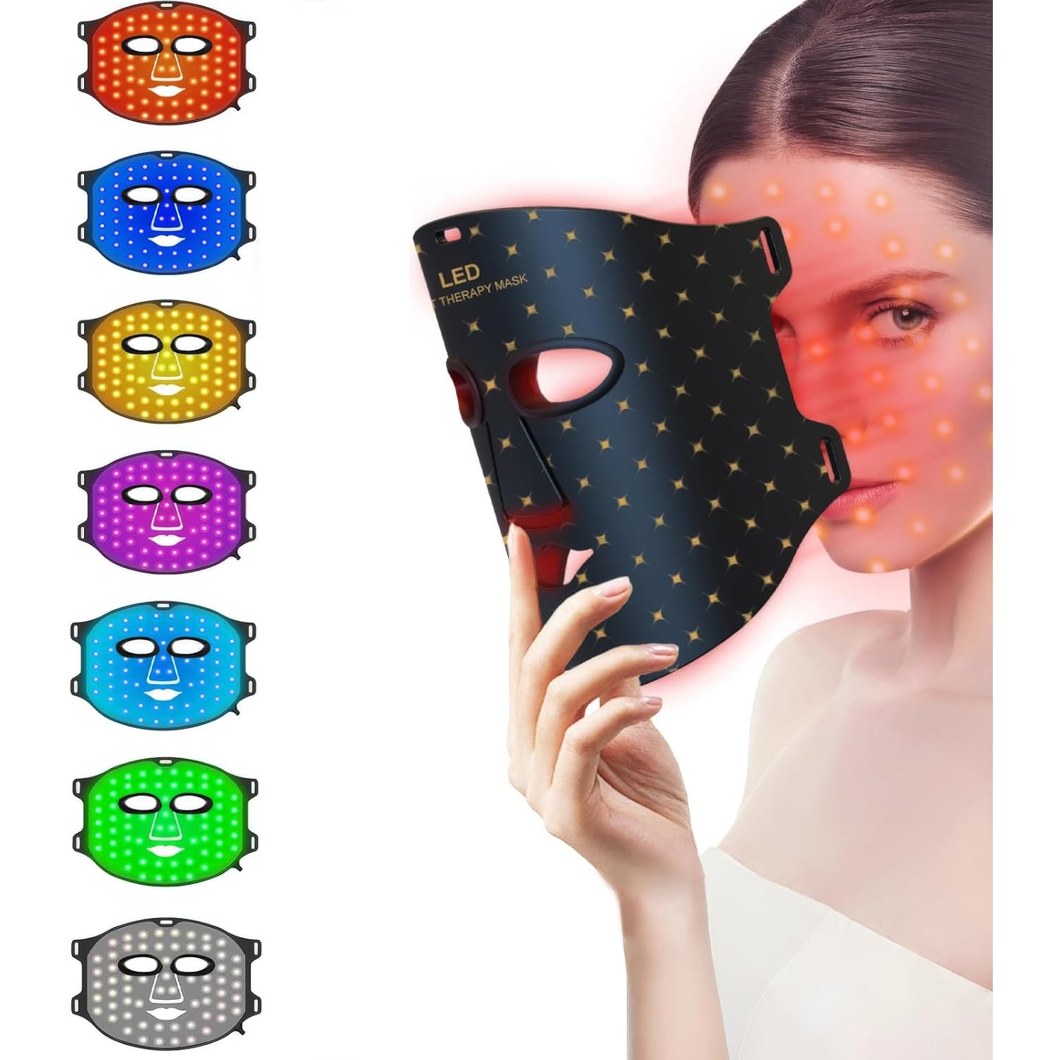 Masca faciala cu fototerapie LED, 7 culori, pentru reducerea ridurilor ...