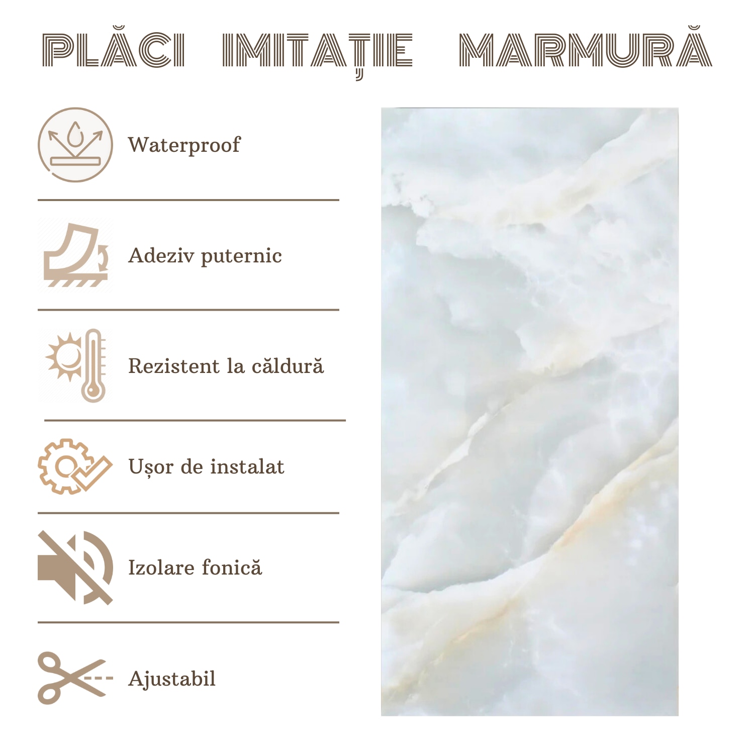 Set 10 Placi Imitatie Marmura Autoadezive ZMR, 30x60 cm, Model 'Marmura ...