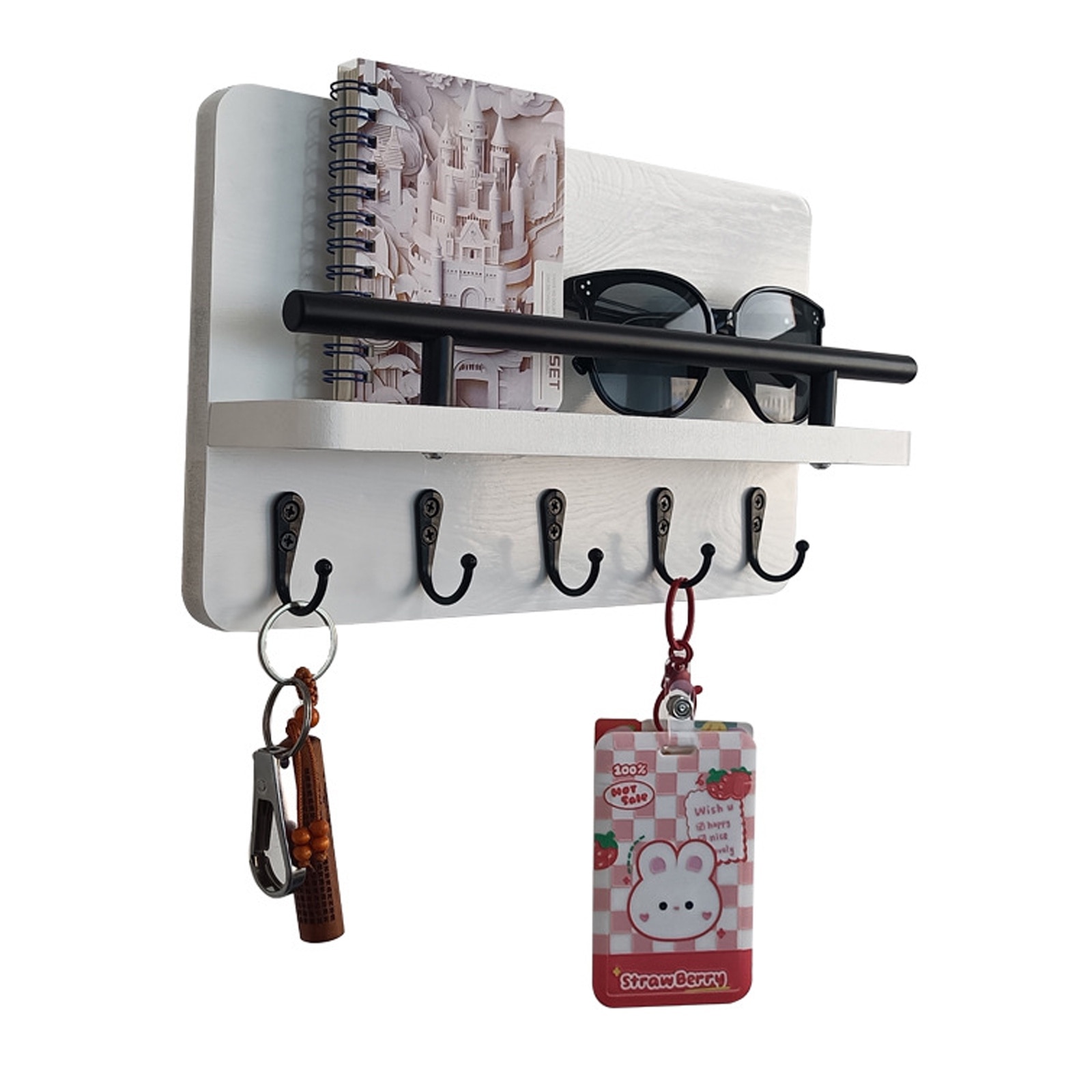 Suport de perete pentru chei, Raft depozitare, Axroad Mall, Cu 5 ...