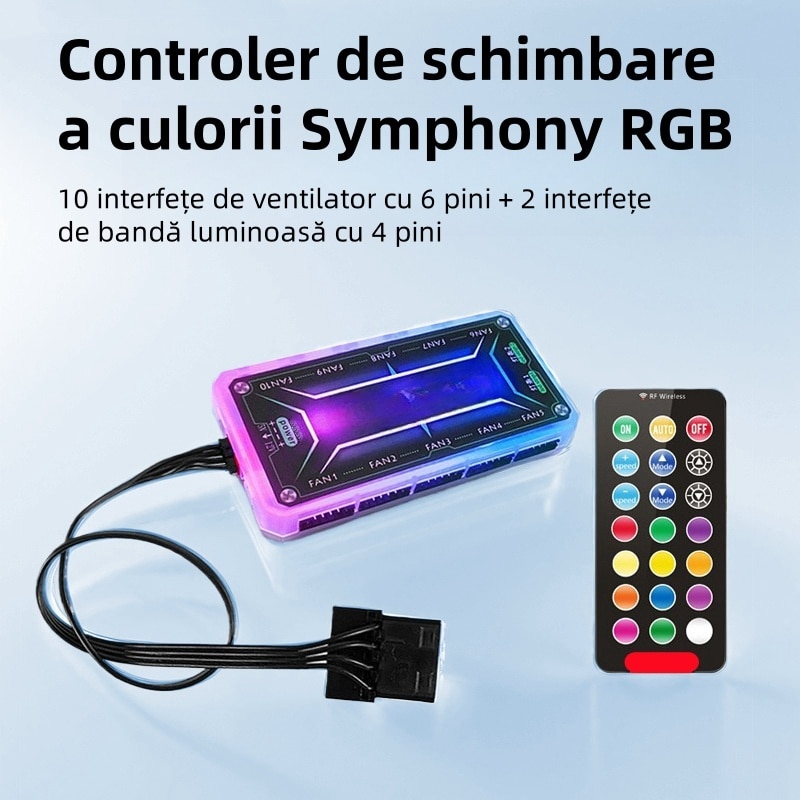 Ventilátorvezérlő, hub, RGB fényhatás, fény- és színváltás, 10 port ...