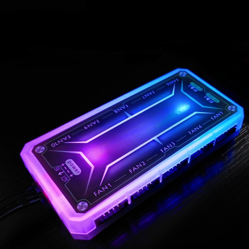 Ventilátorvezérlő, hub, RGB fényhatás, fény- és színváltás, 10 port ...
