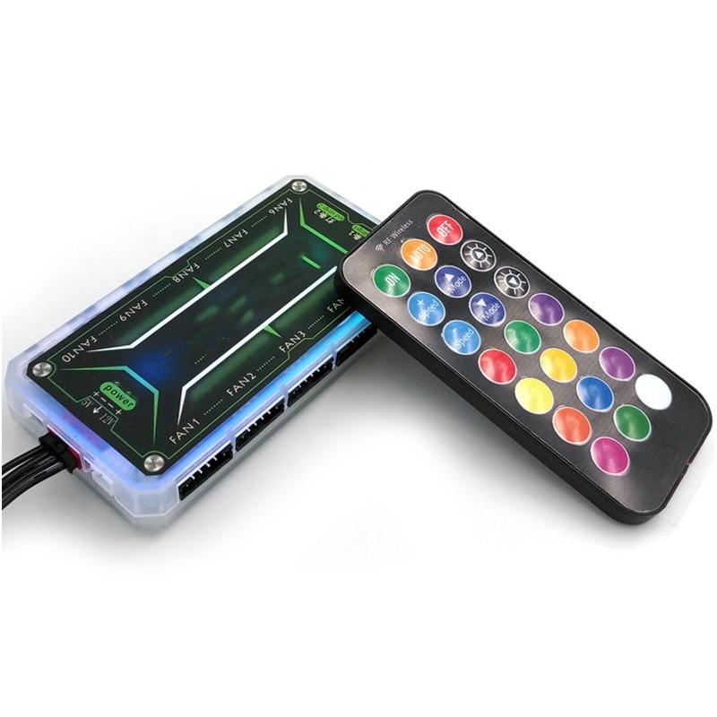 Ventilátorvezérlő, hub, RGB fényhatás, fény- és színváltás, 10 port ...