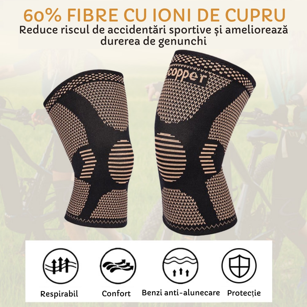 Set 2 Genunchiere compresive cu fir de cupru, marime L, Negru/Beige ...