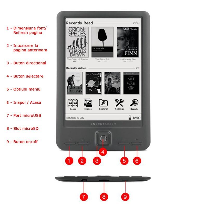 EBook Reader Energy Sistem, slim, 4 GB, display E-Ink 6 inch, slot ...