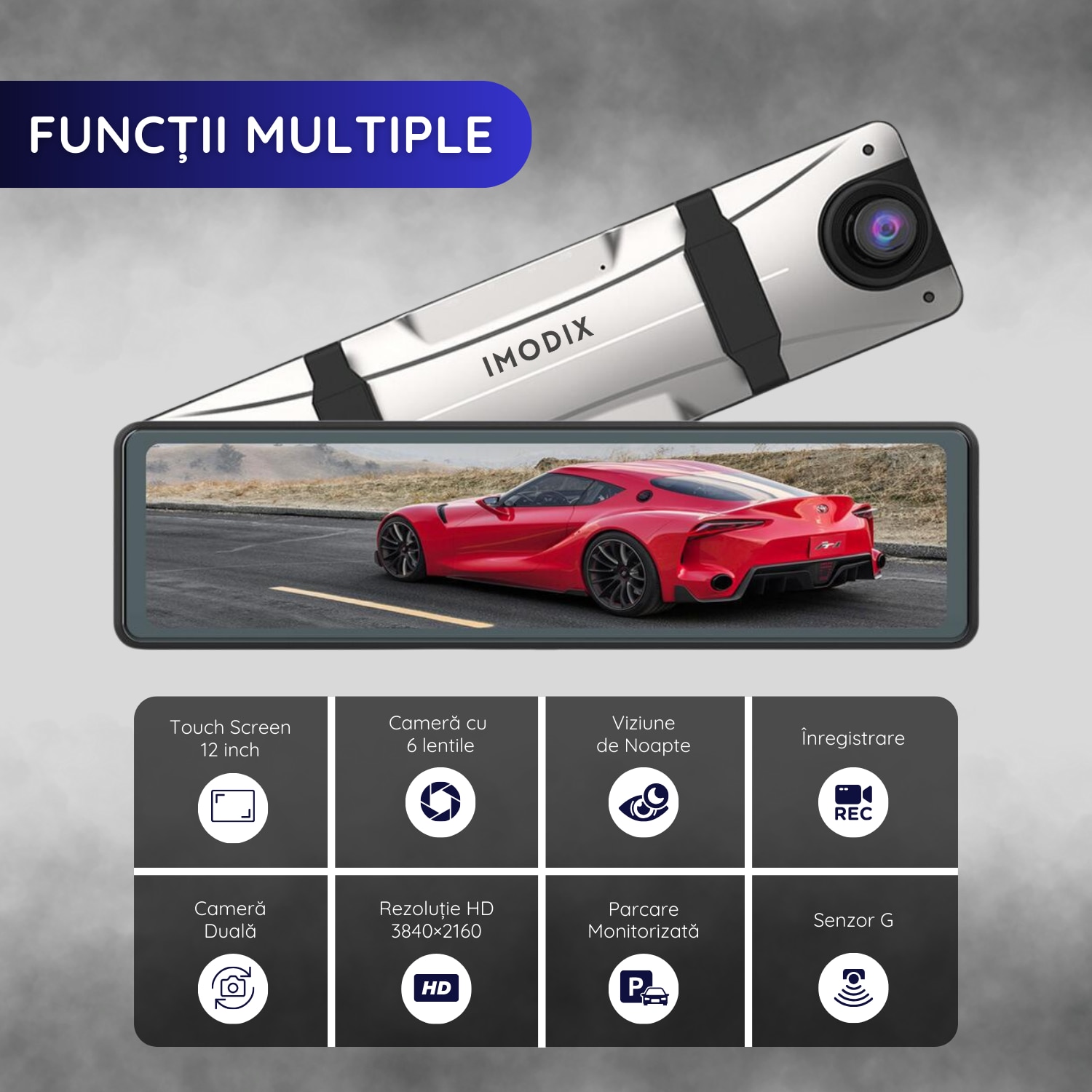 Camera Video De Bord Auto Tip Oglinda Retrovizoare, IMODIX®, 4K UHD ...