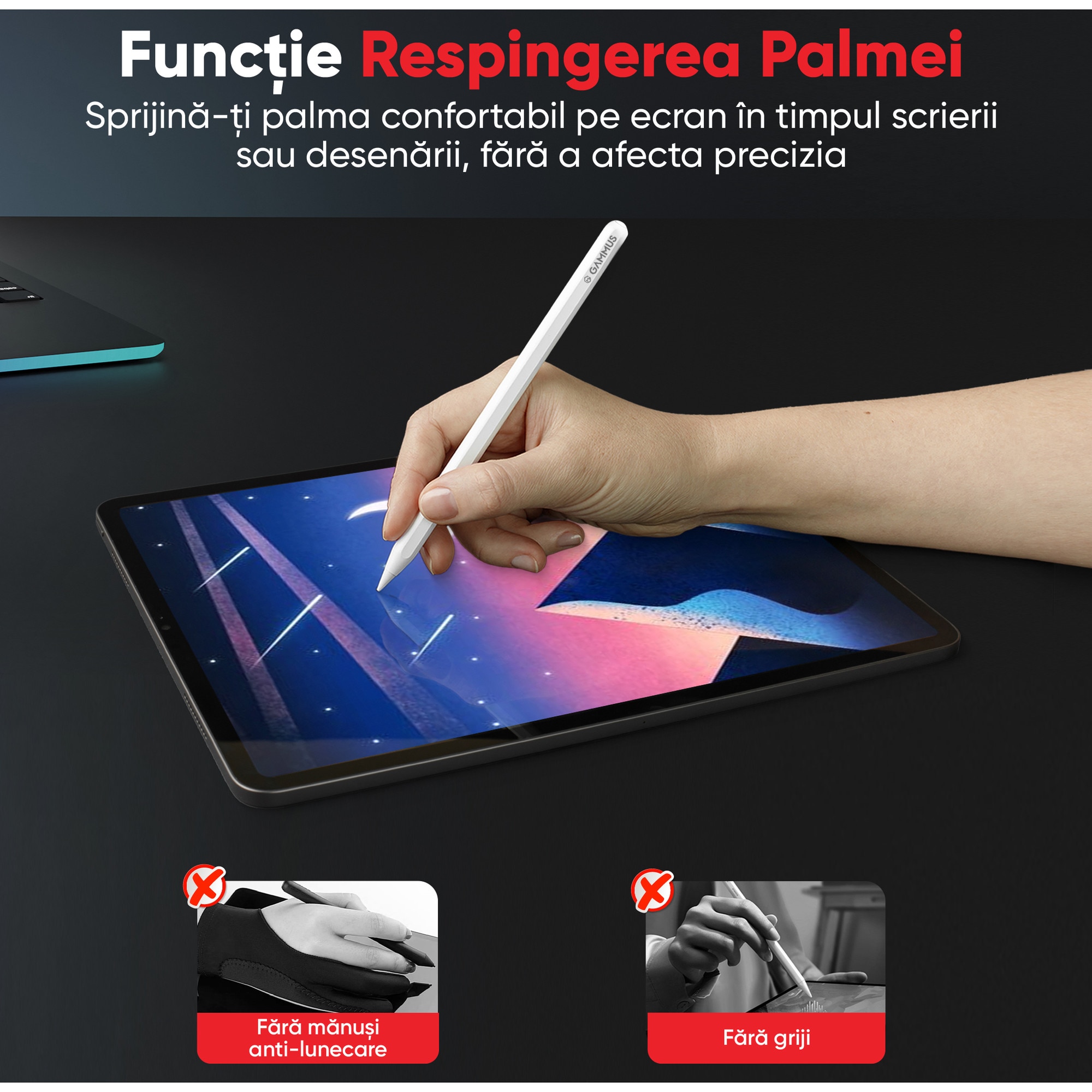 Stylus Pen iPad, GAMMUS® Pencil 2, Pix Touch pentru tableta iPad Apple ...