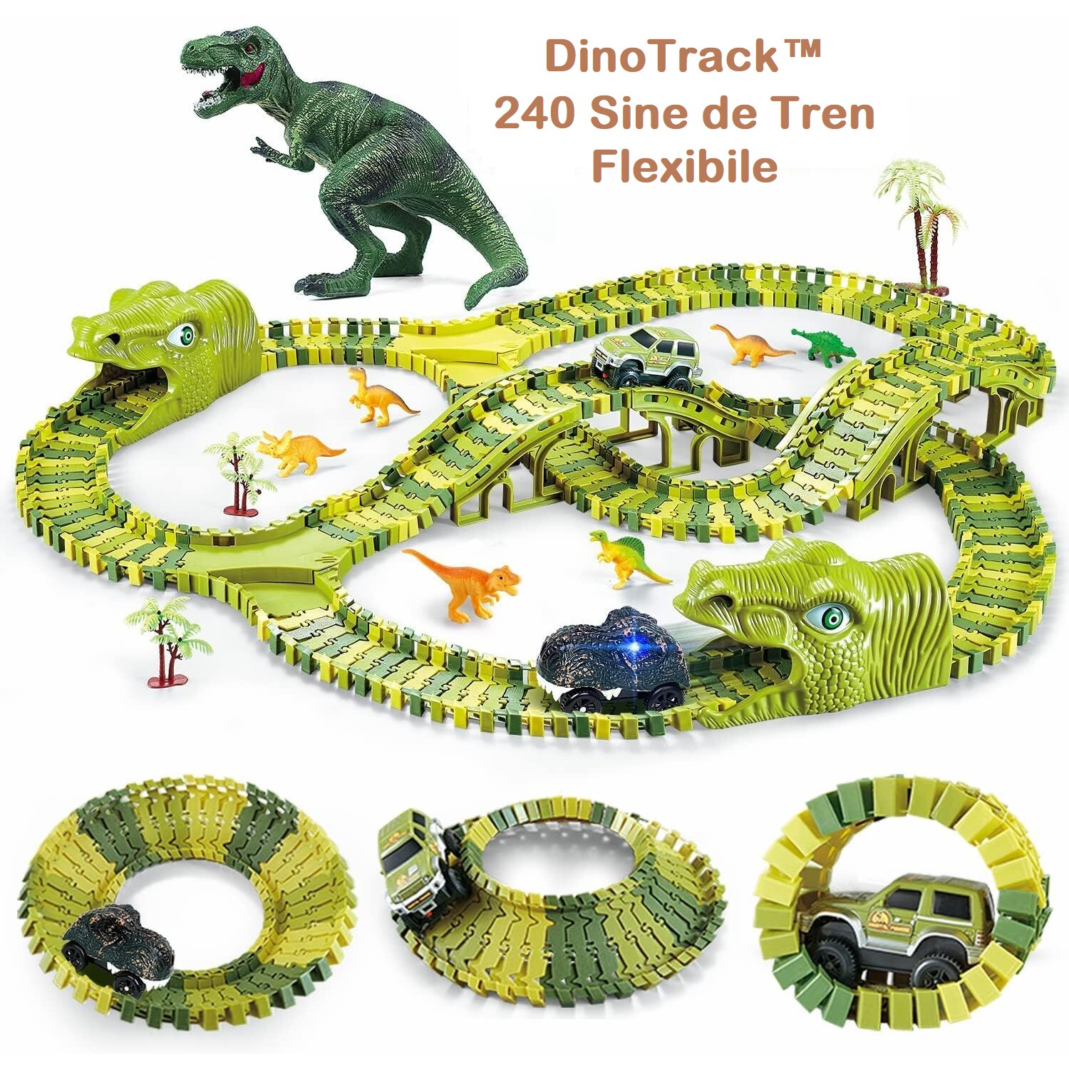 Set Pista de Curse Masini DinoTrack™ 240 Sine de Tren Flexibile, 7 ...