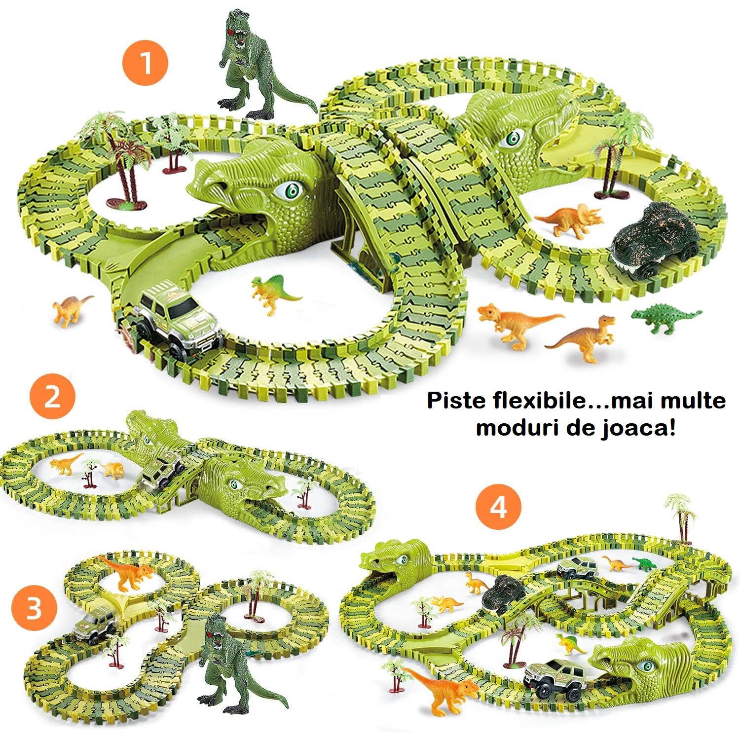 Set Pista de Curse Masini DinoTrack™ 240 Sine de Tren Flexibile, 7 ...