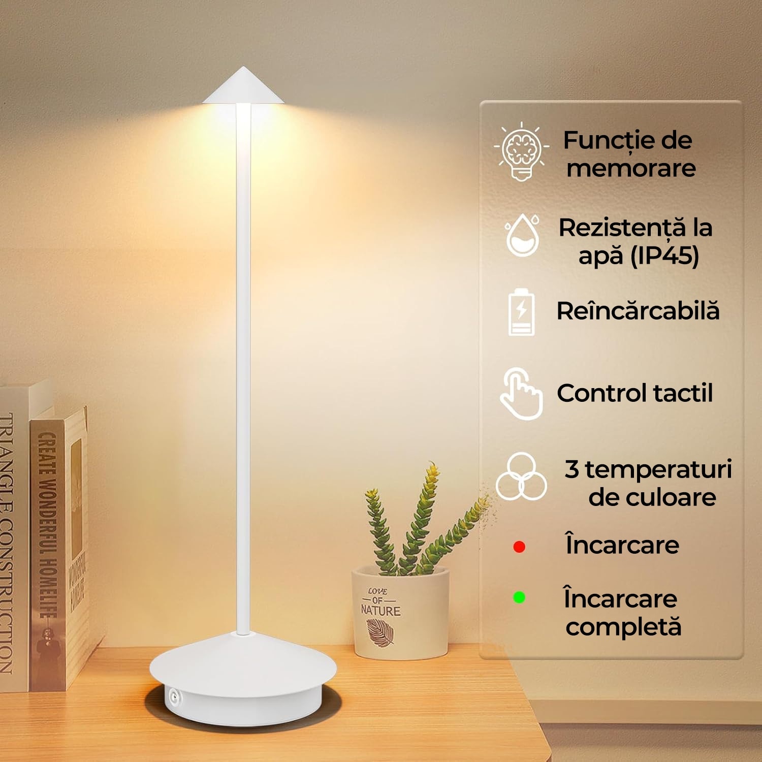 Set 2 Lampi de masa touch led incarcabile Echo Soul®️, luminozitate 300 lm, veioza ambientala cu ...