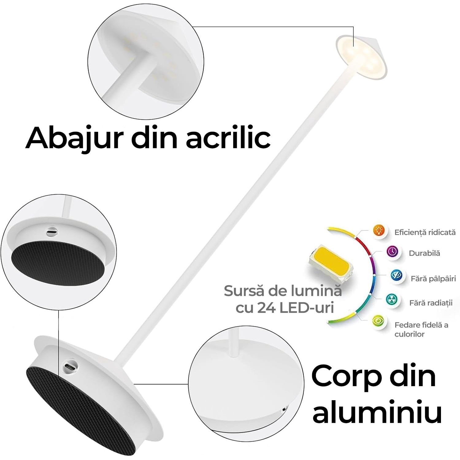 Set 2 Lampi de masa touch led incarcabile Echo Soul®️, luminozitate 300 ...