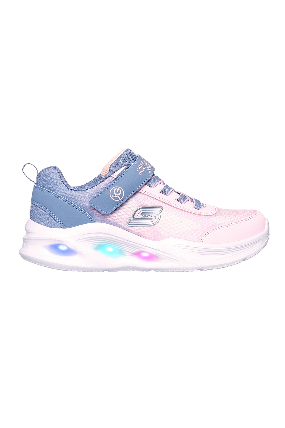 Skechers, Pantofi sport S-Lights Sola Glow LED, Albastru pastel, Roz ...