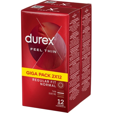 Prezervative Durex Feel Thin, 2 x 12 buc - eMAG.ro