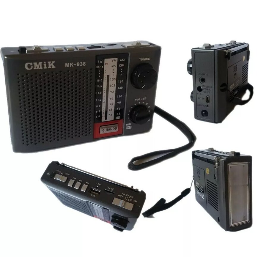 Radio portabil Cmik MK-938, FM/USB/MicroSD, lanterna LED, gri/negru, cu ...