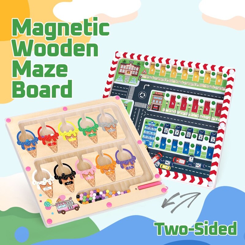 Labirint magnetic 2 in 1, Konijiwa, joc educativ, 30x26cm, pentru copii ...