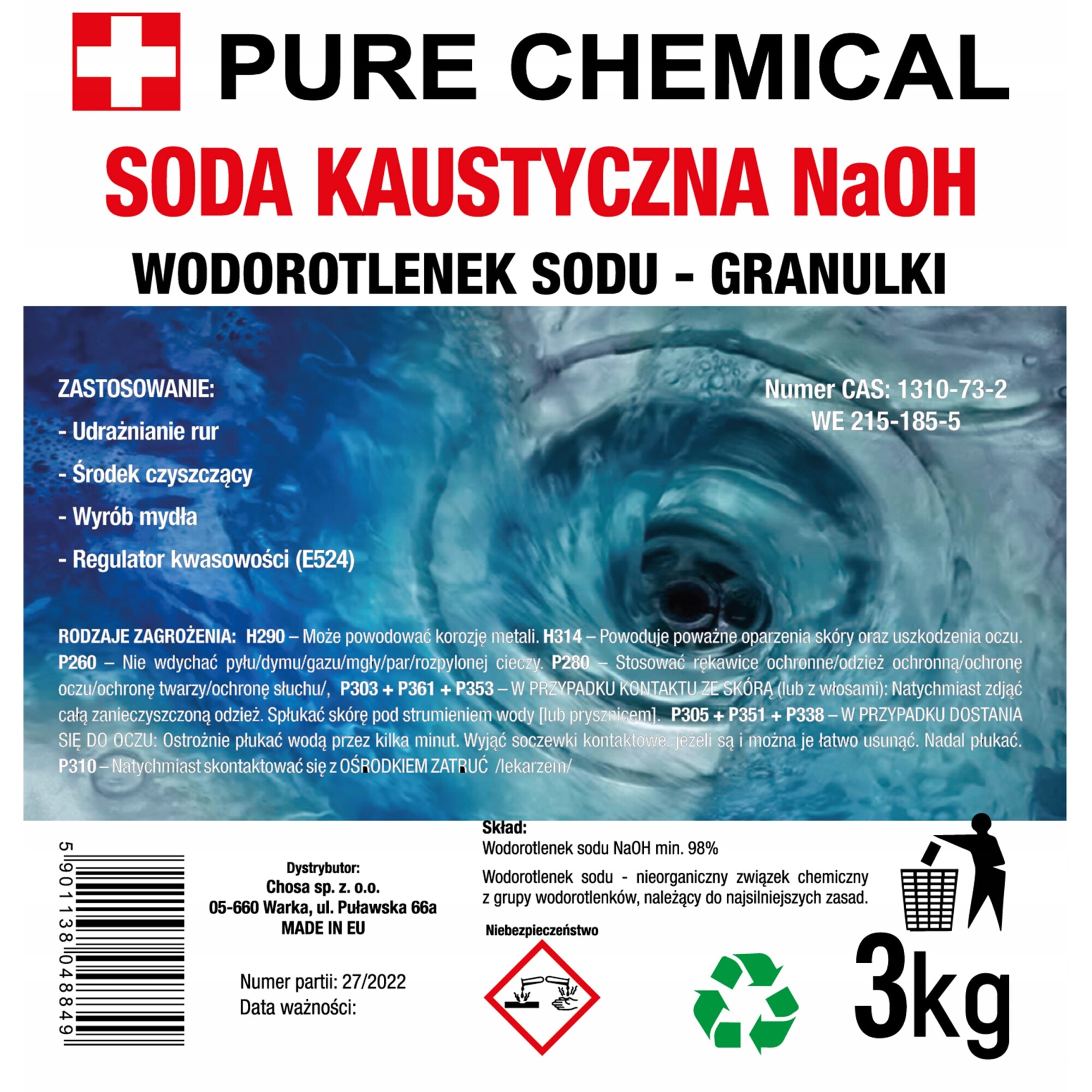 Hidroxid De Sodiu, Pure Chemical, Recipient Din Plastic Cu Inchidere ...