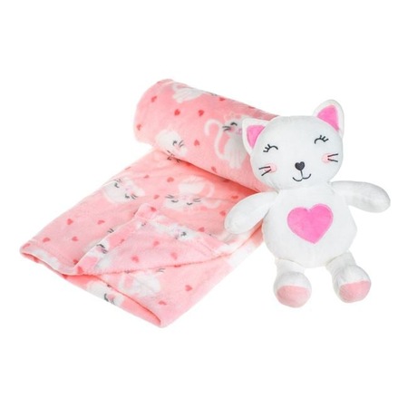 Set pisica de plus si paturica roz, 100x75 cm - eMAG.ro