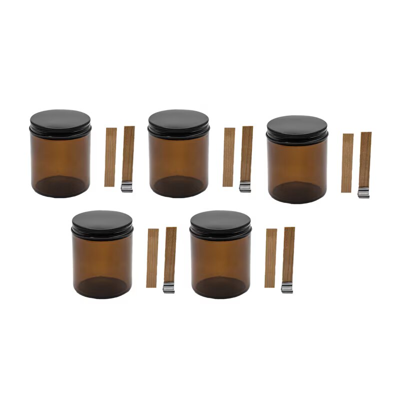 Set 5 bucati recipiente pentru lumanare din sticla maro 200 ml, fitile ...