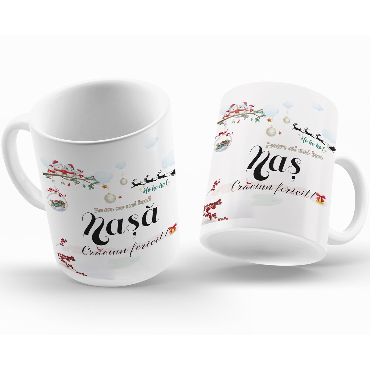 Set Cadou Pentru Nasa si Nas, JOYSTOS, 2 Cani Ceramica, Albe, 330 ml ...
