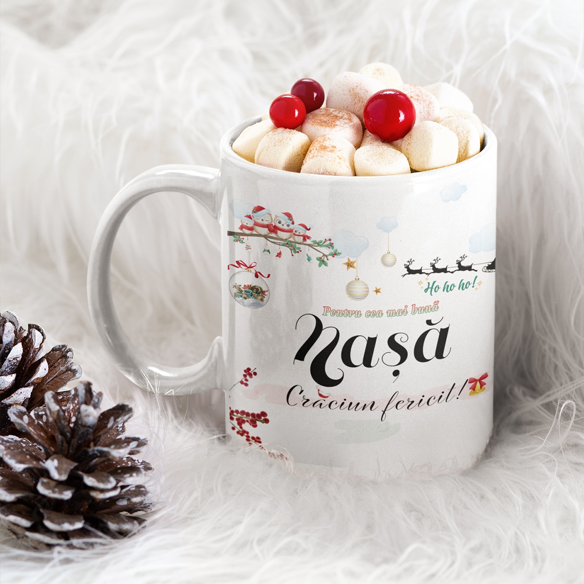 Set Cadou Pentru Nasa si Nas, JOYSTOS, 2 Cani Ceramica, Albe, 330 ml ...