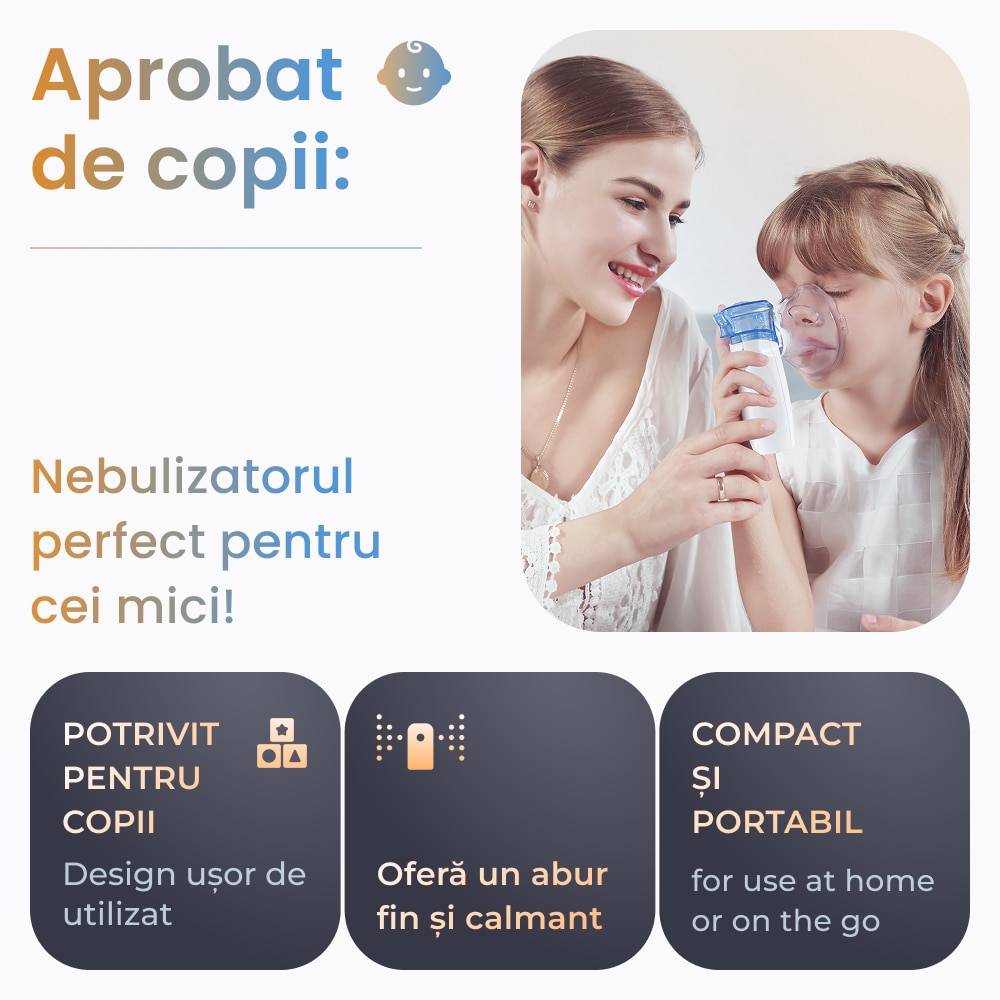 Aparat Aerosoli Portabil Silentios pCare NEO Inhalator Nebulizator Mesh Ultrasonic, Rezervor 8 ...