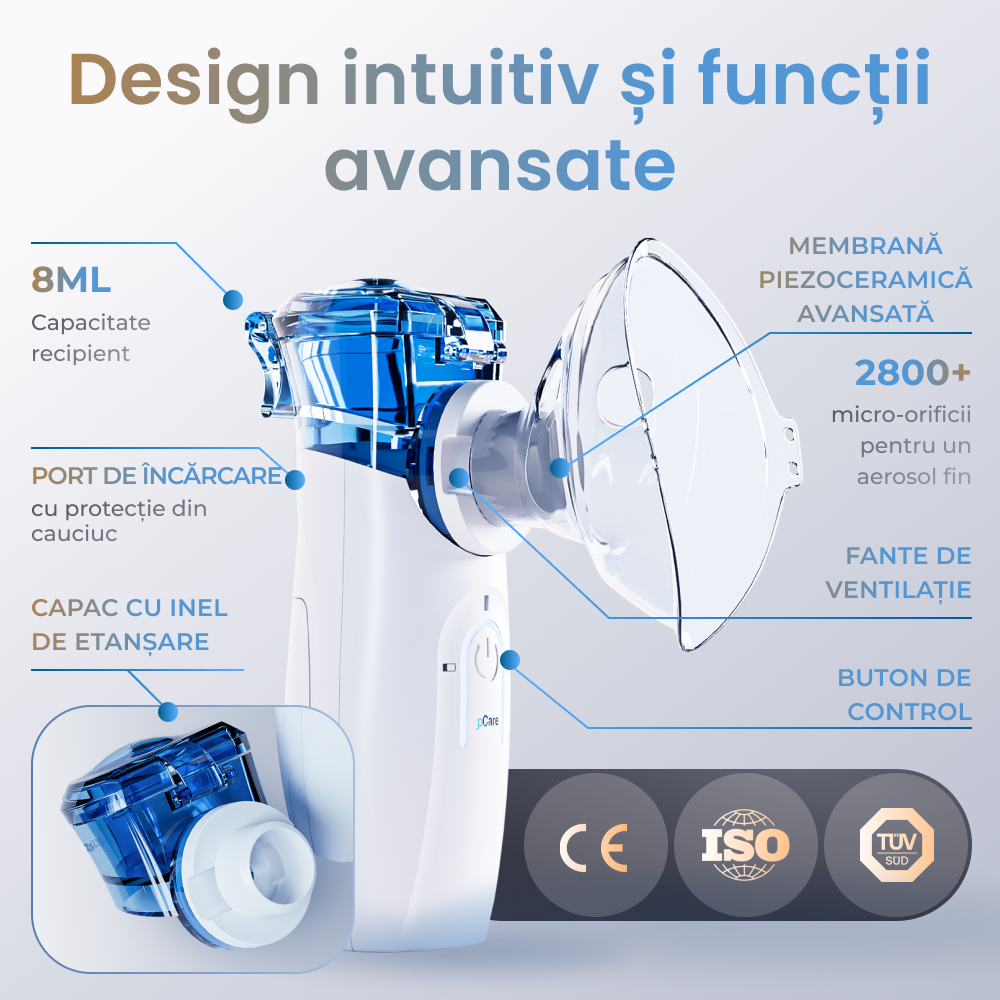 Aparat Aerosoli Portabil Silentios pCare NEO Inhalator Nebulizator Mesh Ultrasonic, Rezervor 8 ...