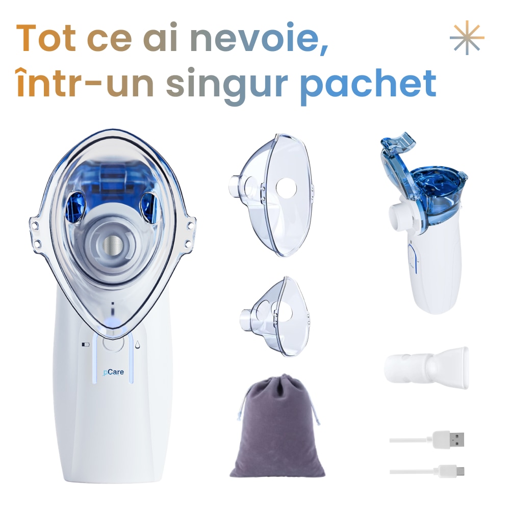 Aparat Aerosoli Portabil Silentios pCare NEO Inhalator Nebulizator Mesh Ultrasonic, Rezervor 8 ...