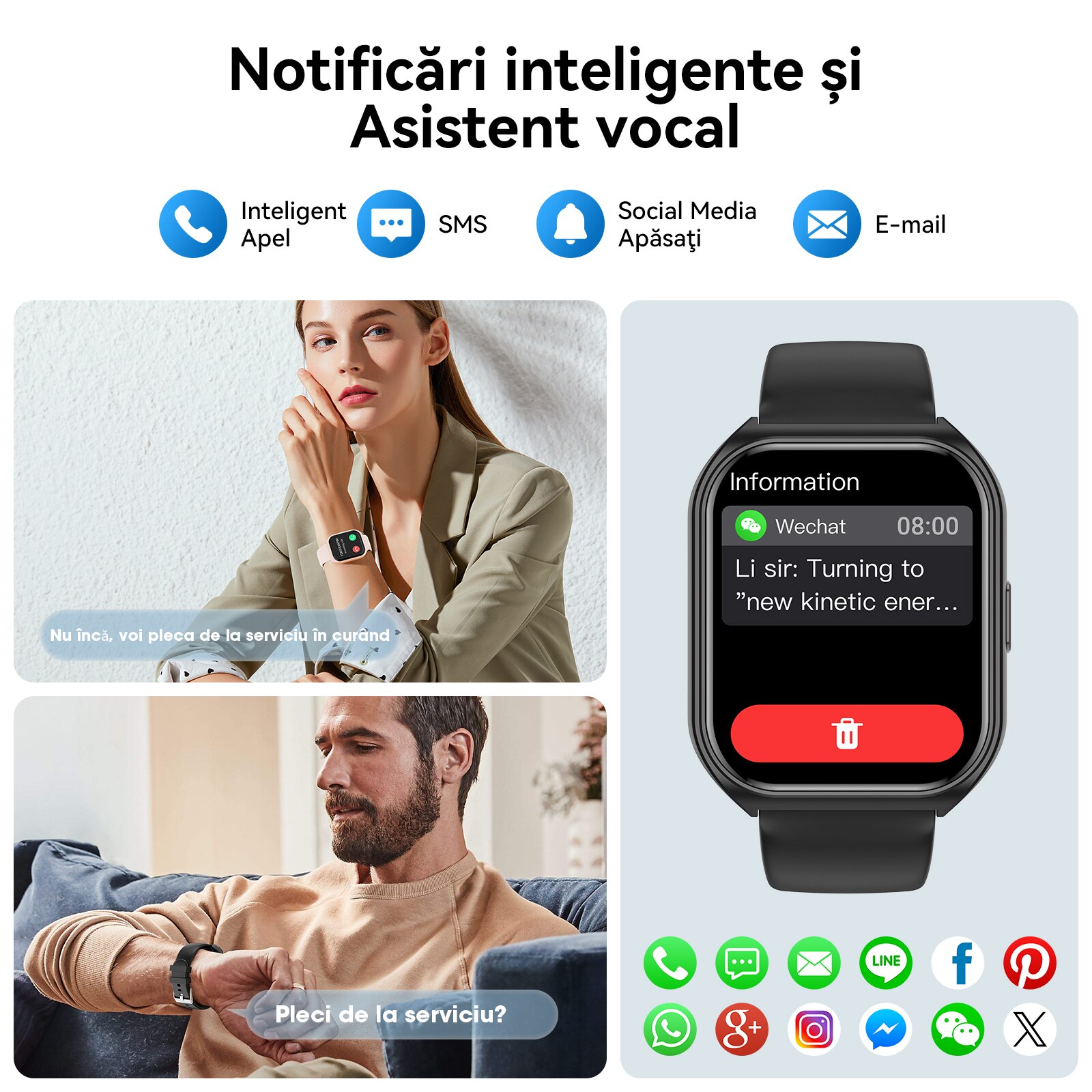 Ceas Smartwatch, Hwagol, Model Z2, 1,85 inci, apel Bluetooth, pedometru ...