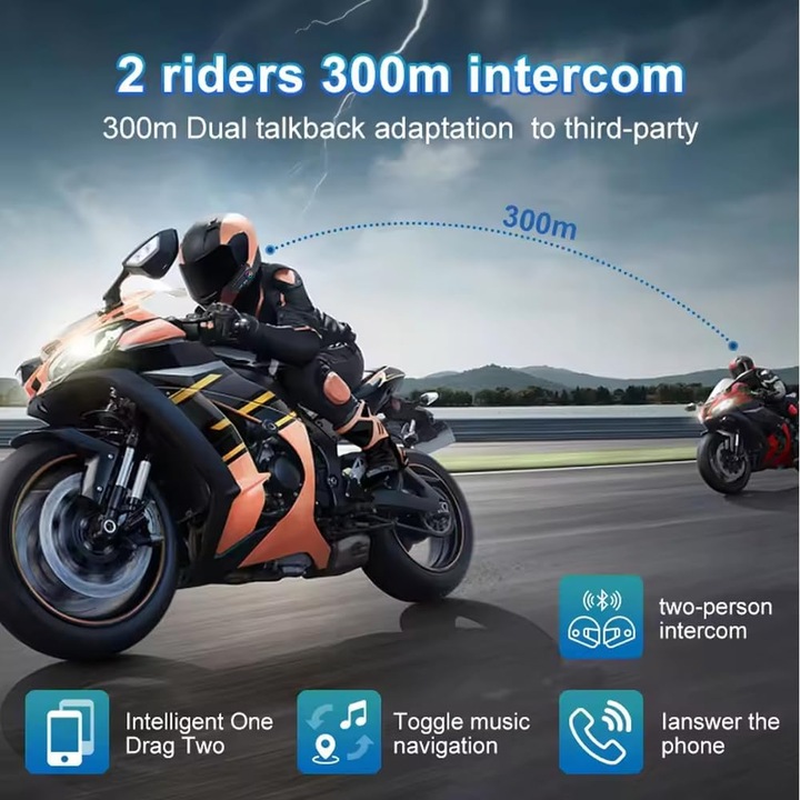 Casca Bluetooth fara fir pentru casca de motocicleta, interfon ...
