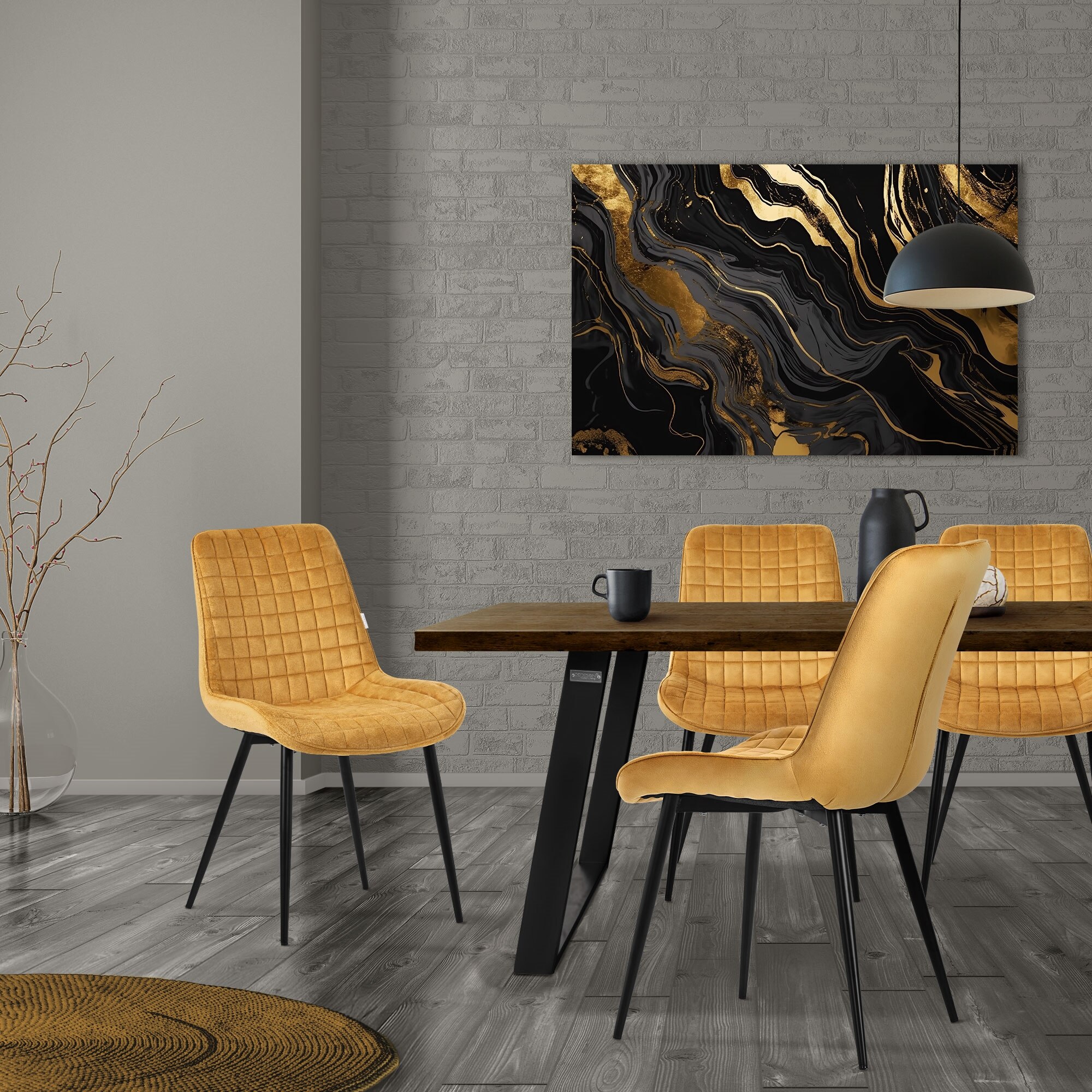 Set 6 scaune dining ML-Design, galben mustar, catifea, 52x60x89cm ...