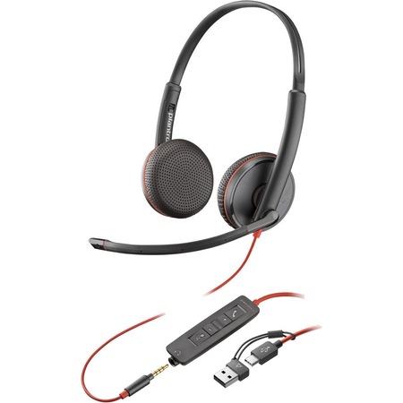 Casti Stereo on ear, Poly Blackwire 3225, USB-C + USB-C/A Adaptor ...
