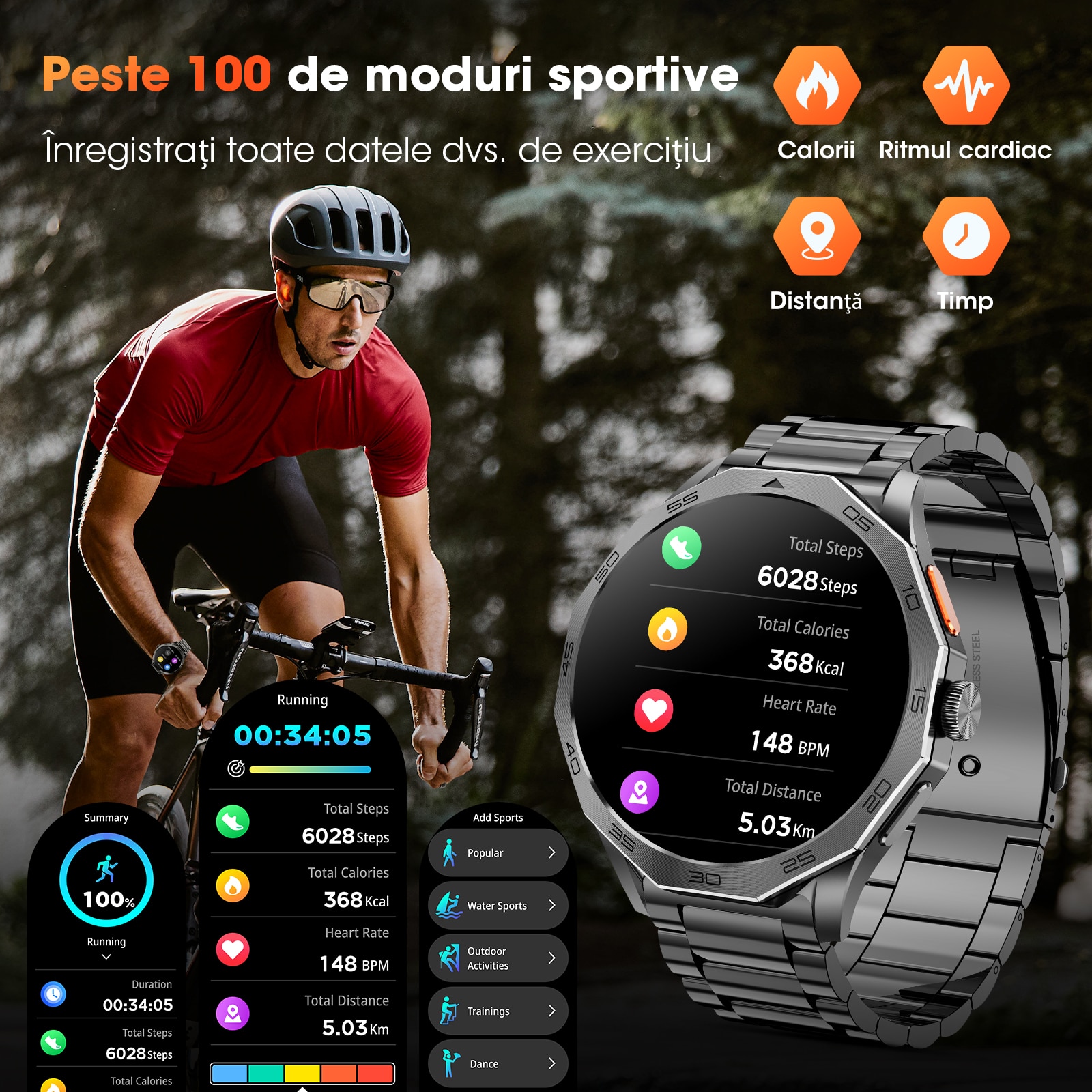 Ceas Smartwatch, Hwagol, Model DA03, ecran de 1.85 inch, apeluri ...