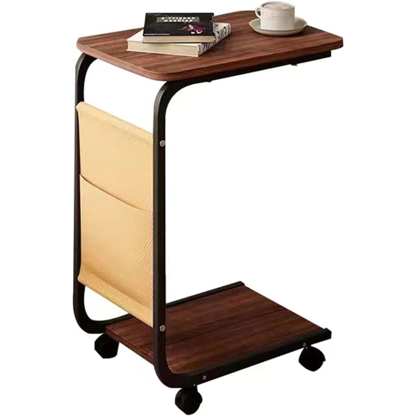 Masa laterala C, Morovan, design cu roti, 42x60cm, lemn si metal, cu ...