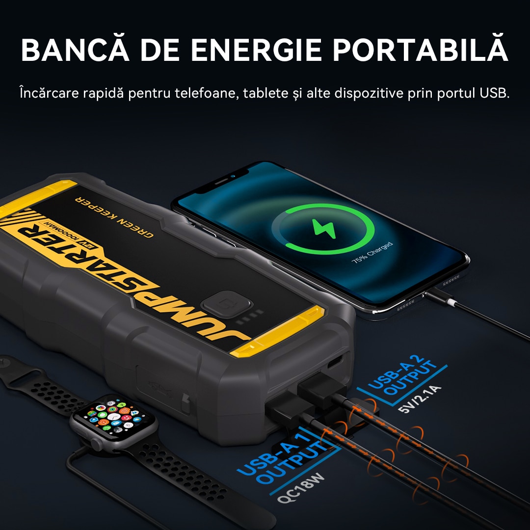 Starter Auto Multifunctional 800A, Redresor Auto 8000mAh, Jump Starter ...