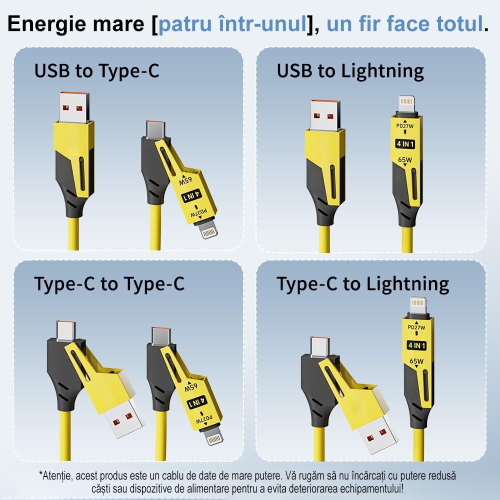 Cablu USB C 4-in-1 65W pentru masina MDUG®, cablu Lightning de ...